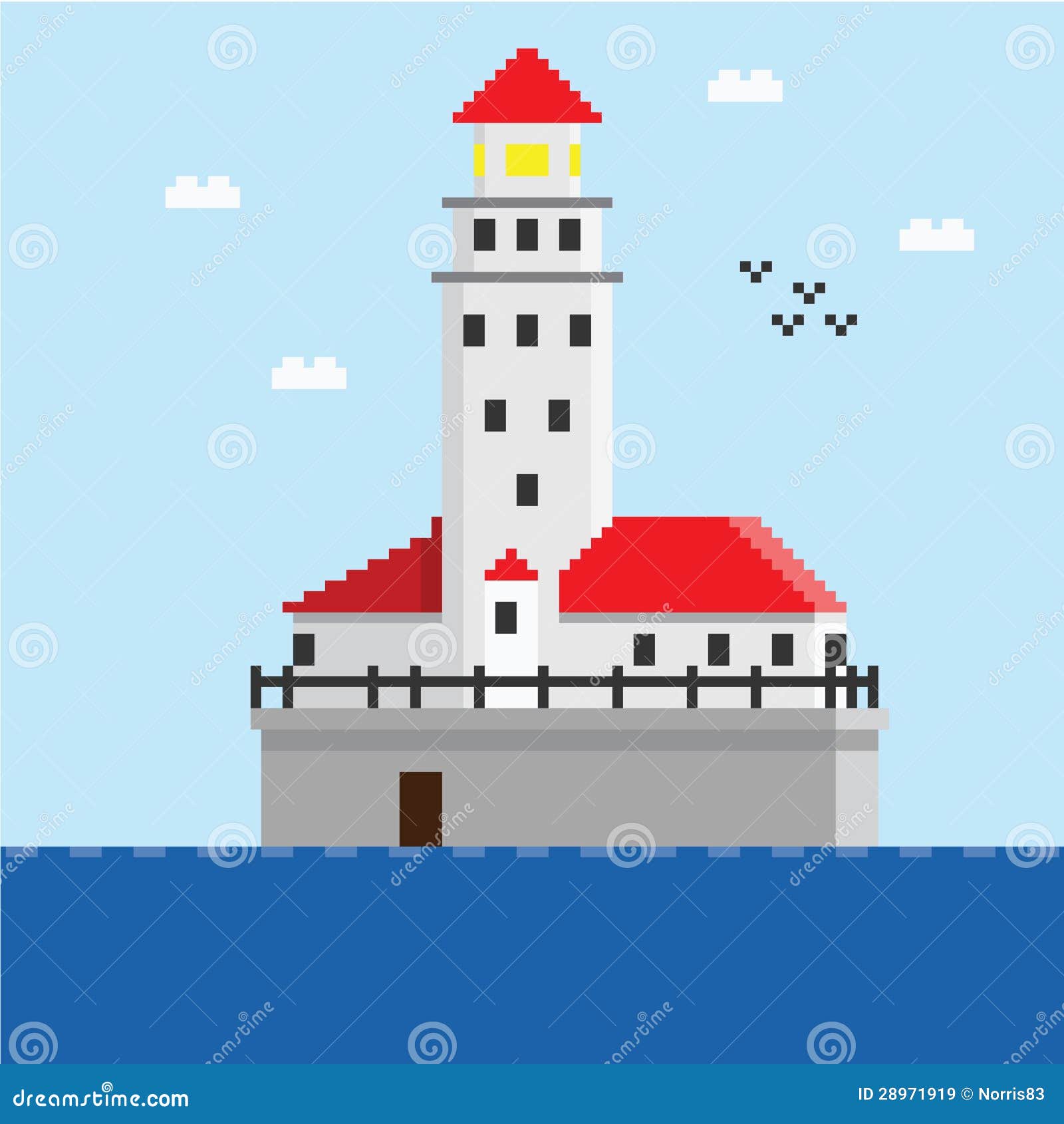 Faro del pixel en el mar ilustración del vector. Ilustración de torre ...