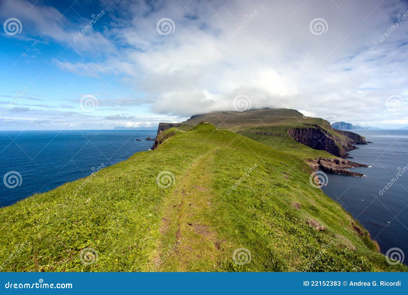 Faroe Islands, a Green Path in the Ocean Stock Image - Image of mykines ...