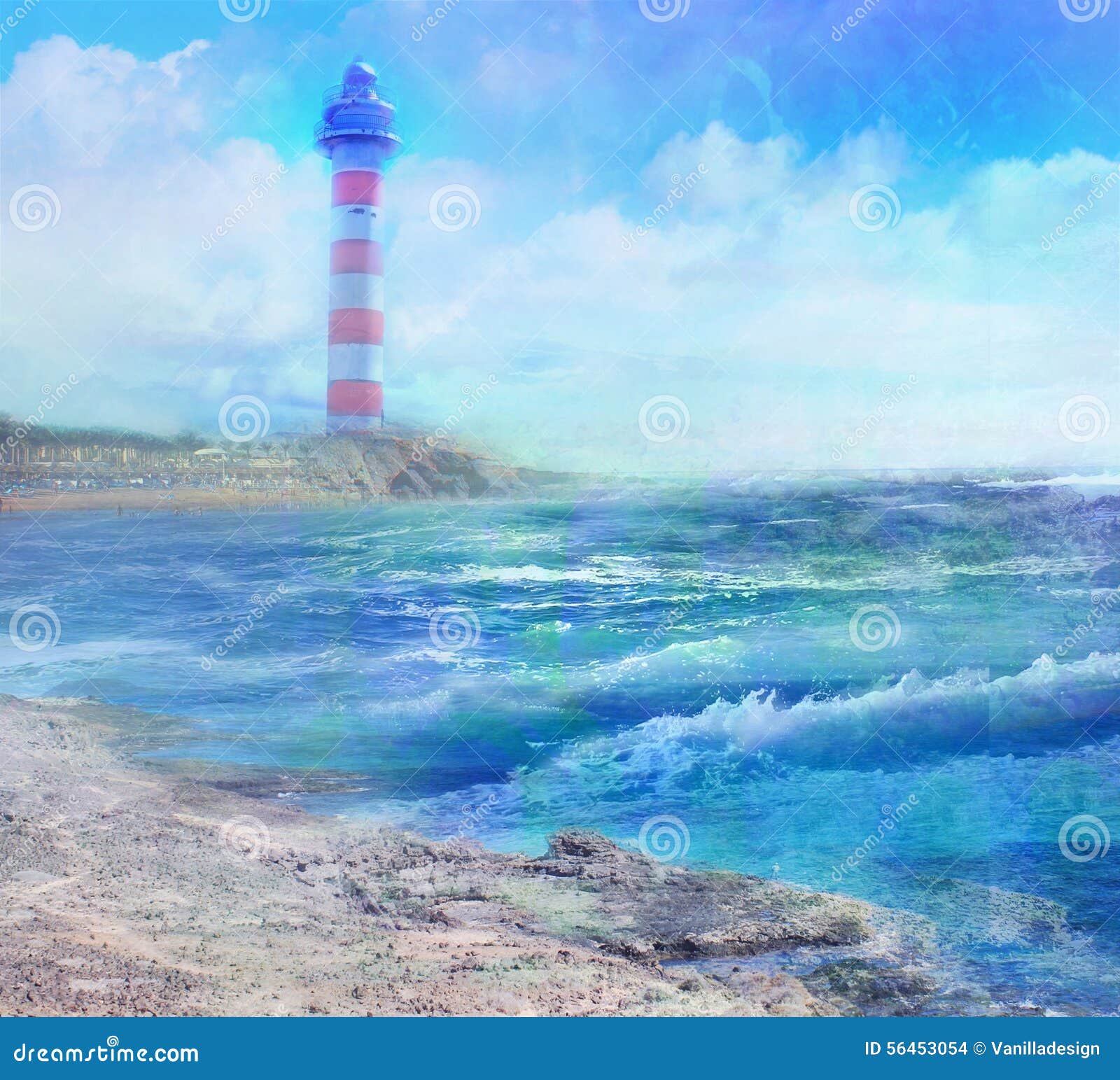 Farol Velho Em Uma Ilha Da Rocha Ilustração Stock - Ilustração de ...