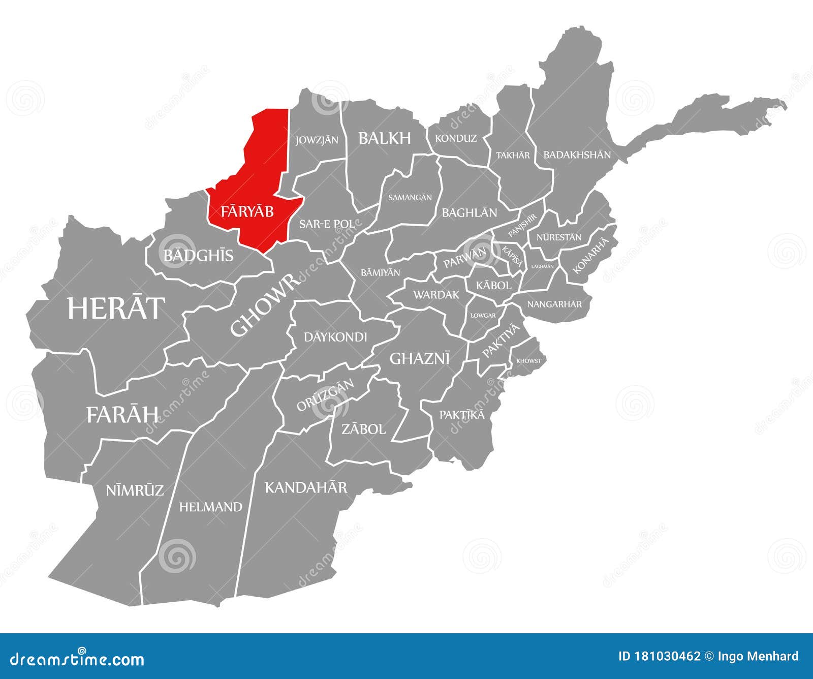 Faryab Red Highlighted In Map Of Afghanistan Stock Vector