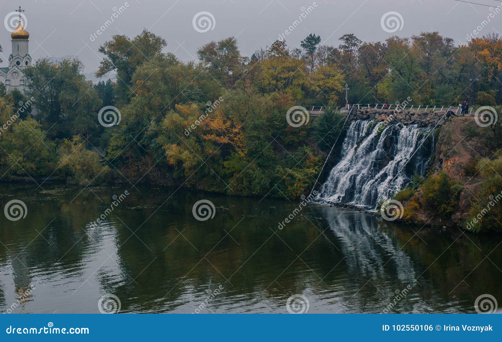 A Fascinating Landscape of a Waterfall and a Church,river Stock Photo ...