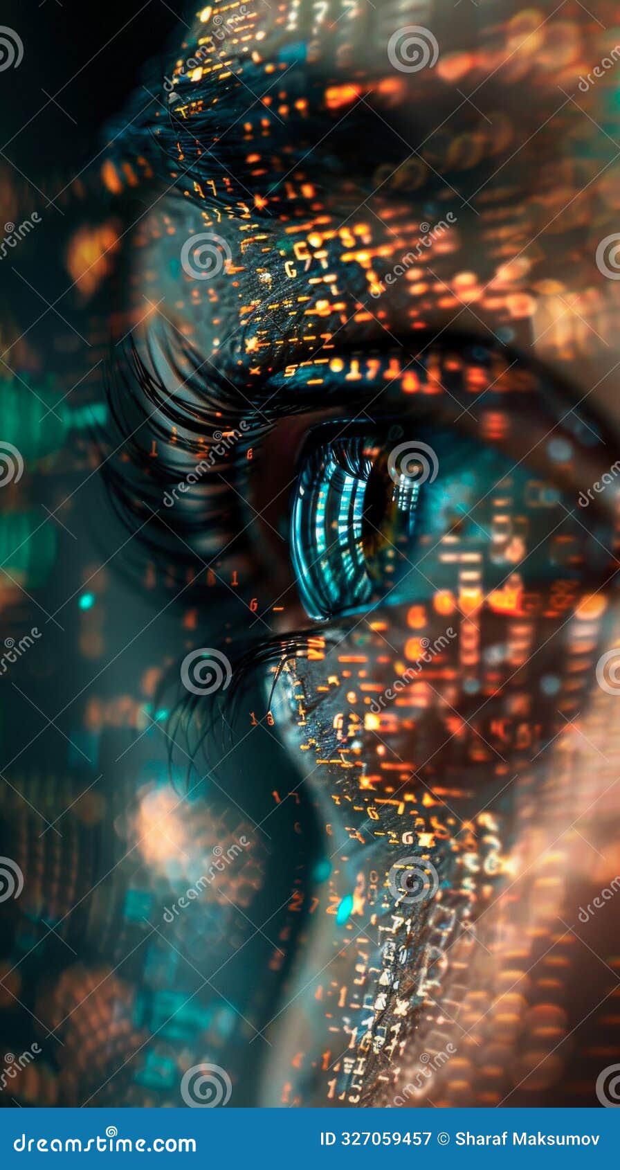 Close-Up Digital Human Face with Integrated Data Patterns Stock Image ...
