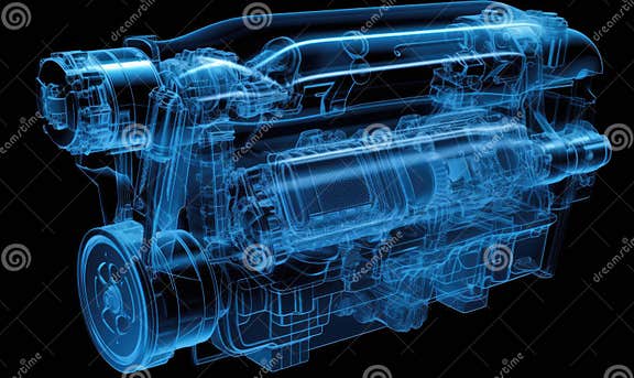 A Fascinating 3D Render of a Powerful Car Engine Stock Illustration ...