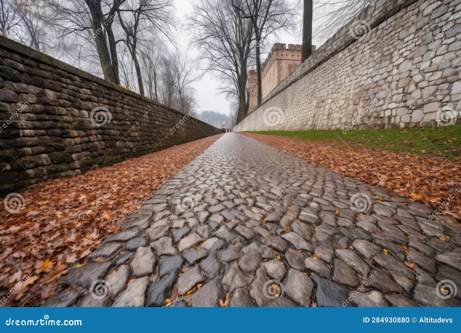 Fascinating Detail of a Cobblestone Pathway Leading To a Castle Stock ...