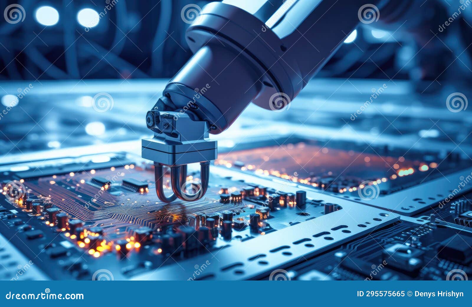 A Fascinating Machine Working on a Complex Circuit Board Stock ...