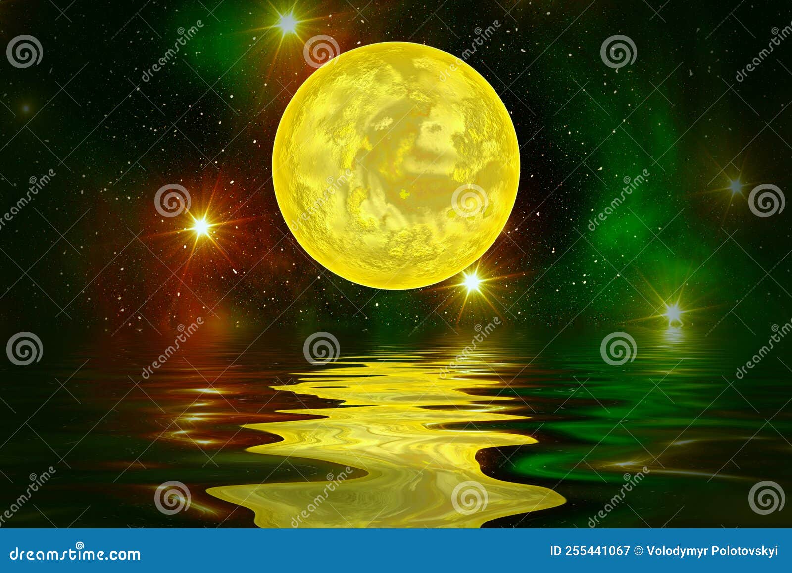 Fascinating Moon with Water Reflection. Universe Stock Illustration ...