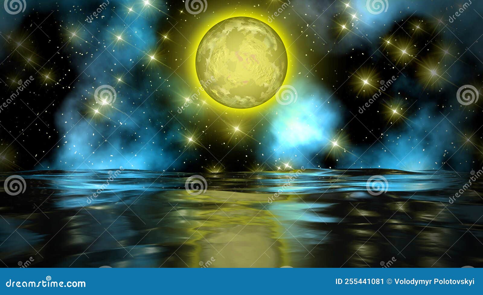 Fascinating Moon with Water Reflection. Universe Stock Illustration ...