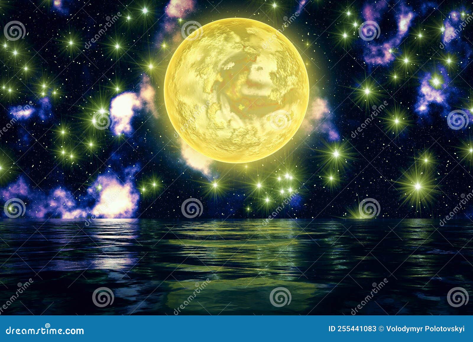 Fascinating Moon with Water Reflection. Universe Stock Illustration ...