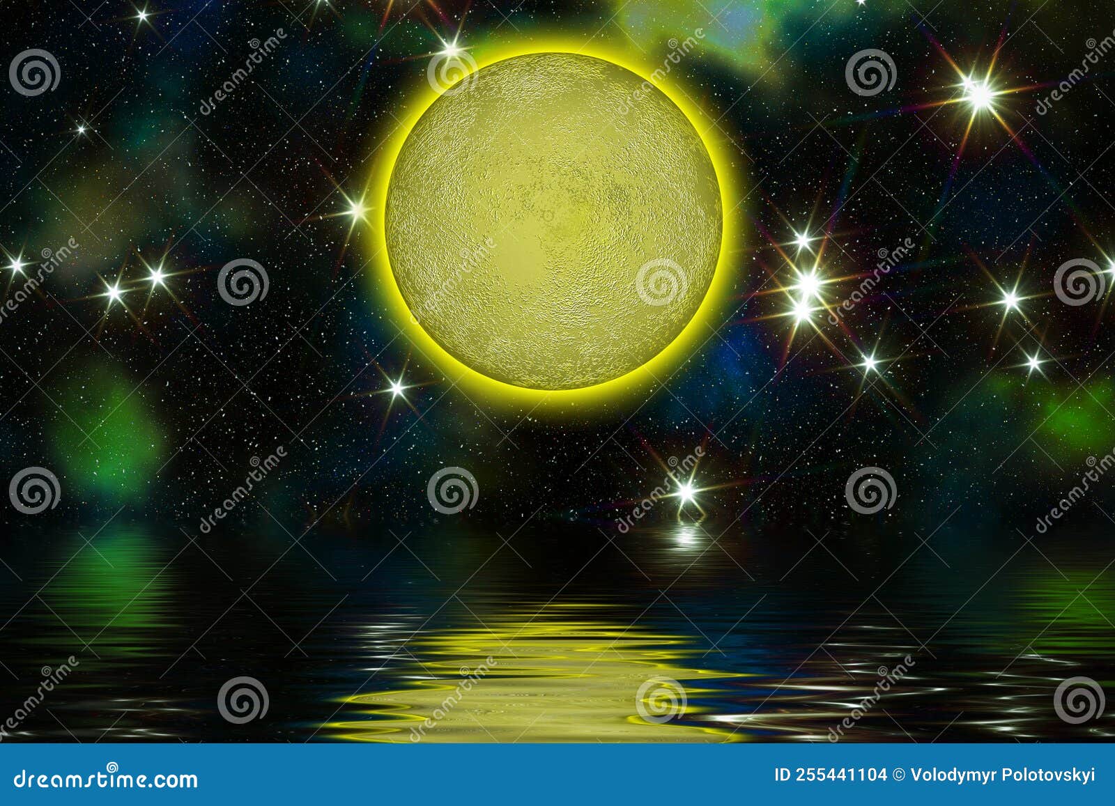 Fascinating Moon with Water Reflection. Universe Stock Illustration ...