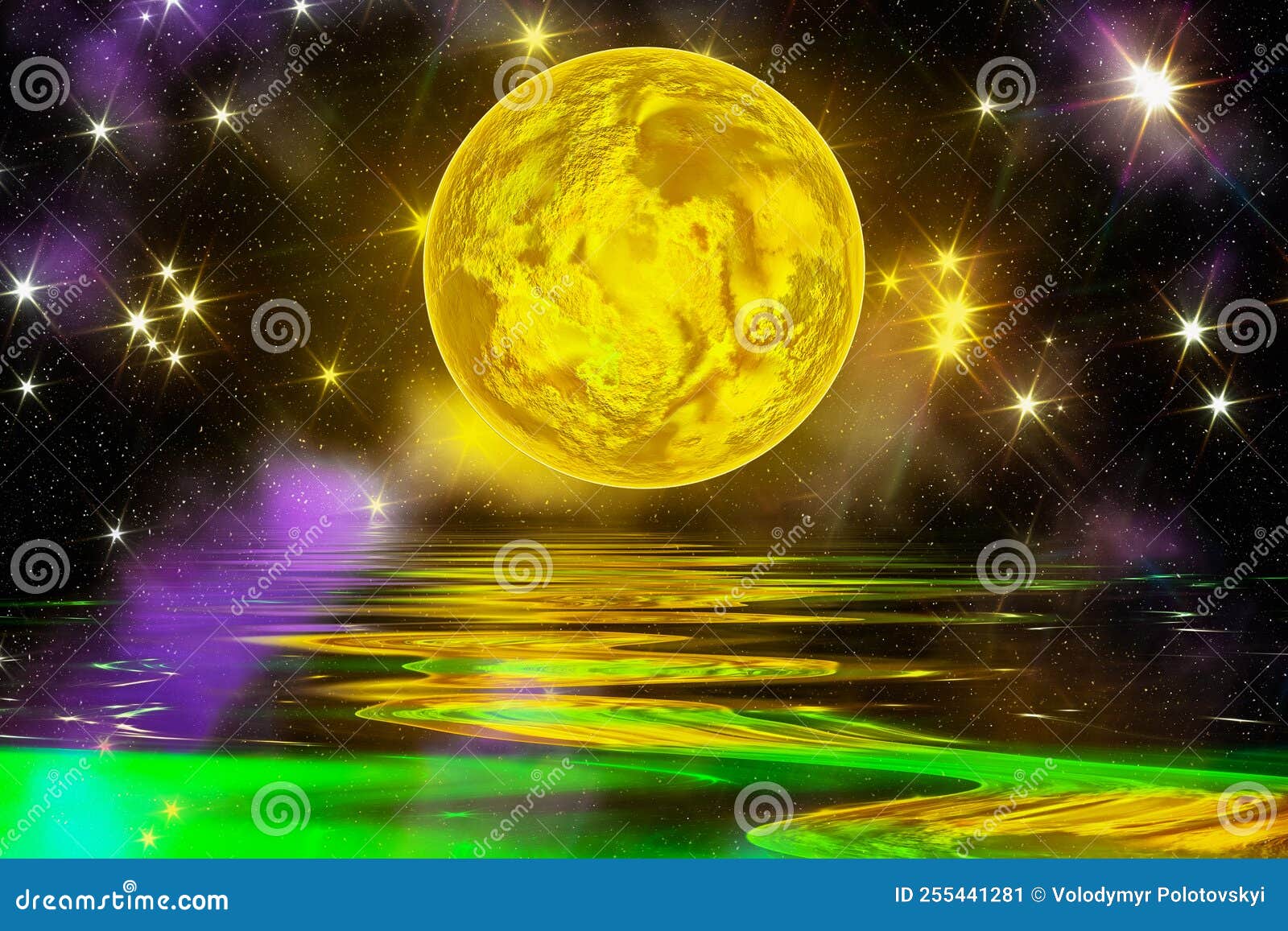 Fascinating Moon with Water Reflection. Universe Stock Illustration ...