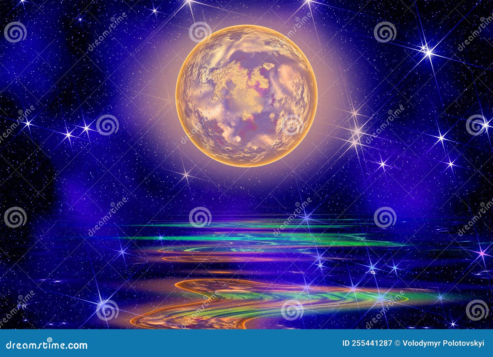 Fascinating Moon with Water Reflection. Universe Stock Illustration ...