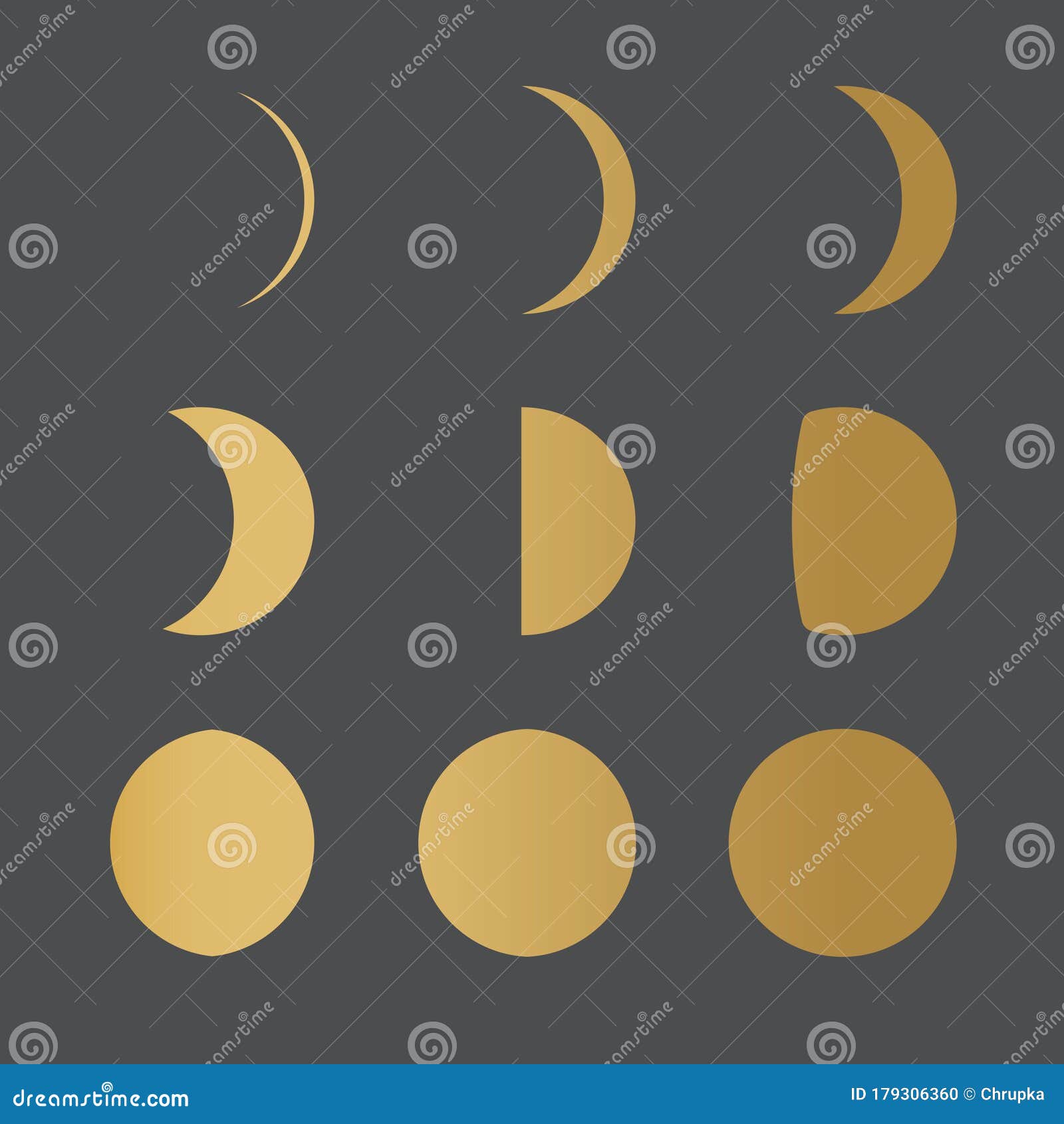 Fases da lua dourada ilustração do vetor. Ilustração de planeta - 179306360