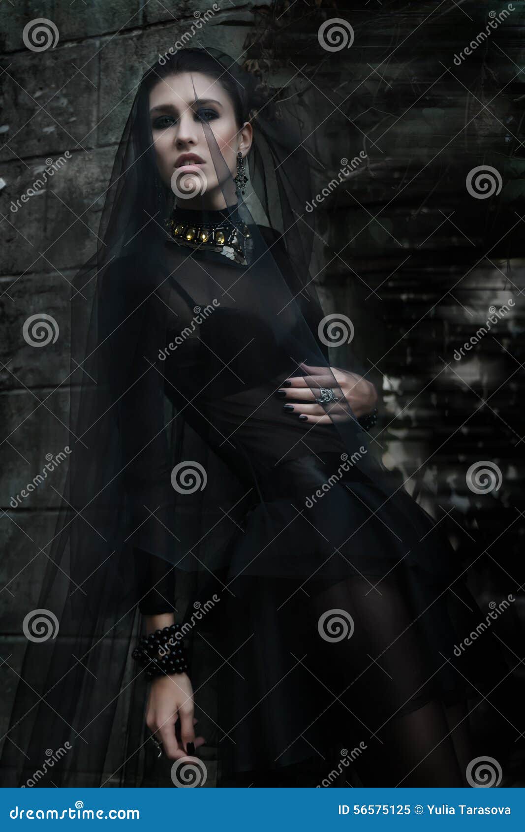 Fashiom Model Dressed in Gothic Style. Vamp. Stock Image - Image of ...