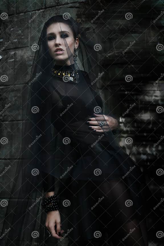 Fashiom Model Dressed in Gothic Style. Vamp. Stock Image - Image of ...