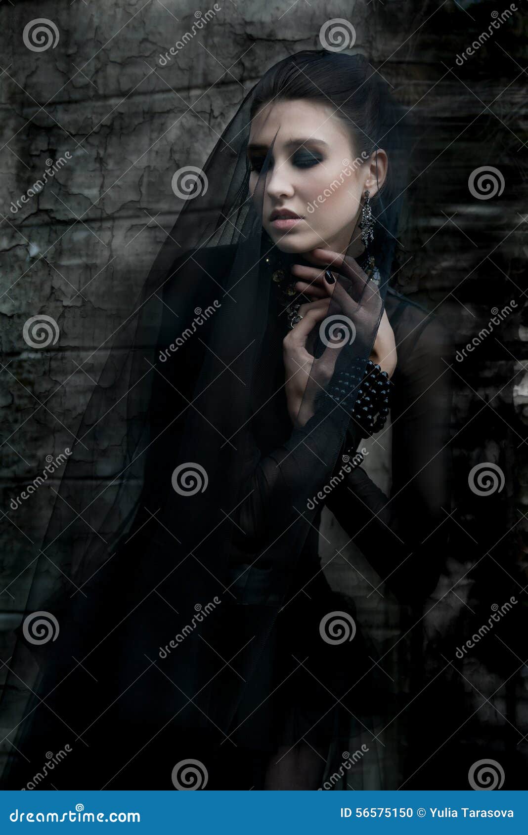 Fashiom Model Dressed in Gothic Style. Vamp. Stock Photo - Image of ...
