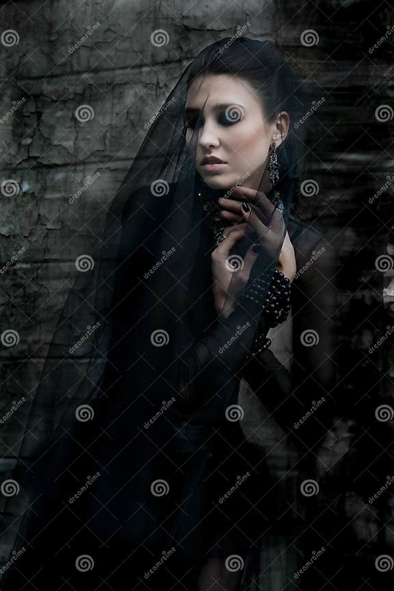 Fashiom Model Dressed in Gothic Style. Vamp. Stock Photo - Image of ...