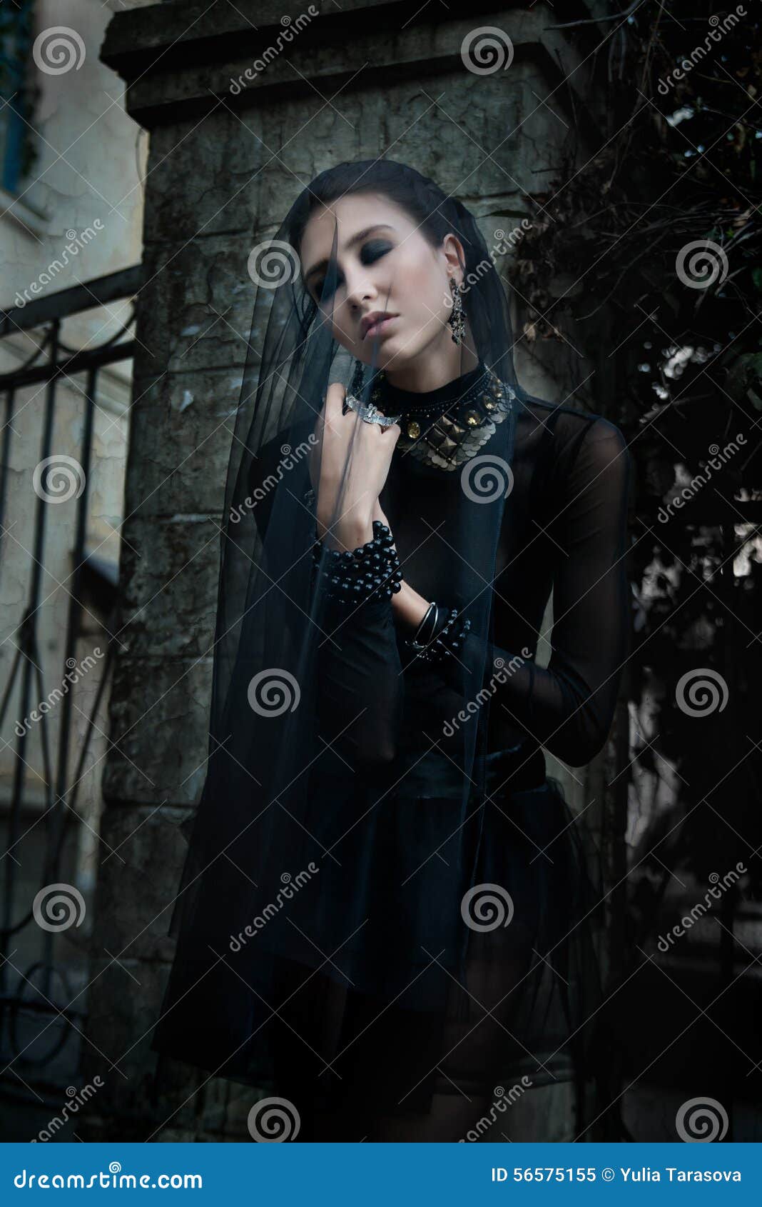 Fashiom Model Dressed in Gothic Style. Vamp. Stock Image - Image of ...