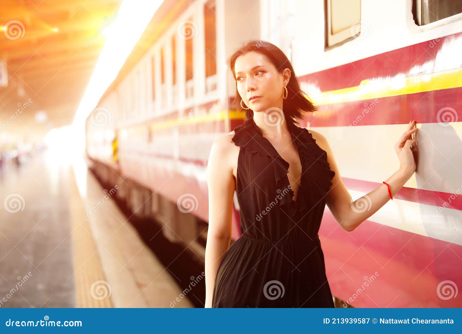 Lgbt Transgender Model Travels On Train At Station Railway Stock Image