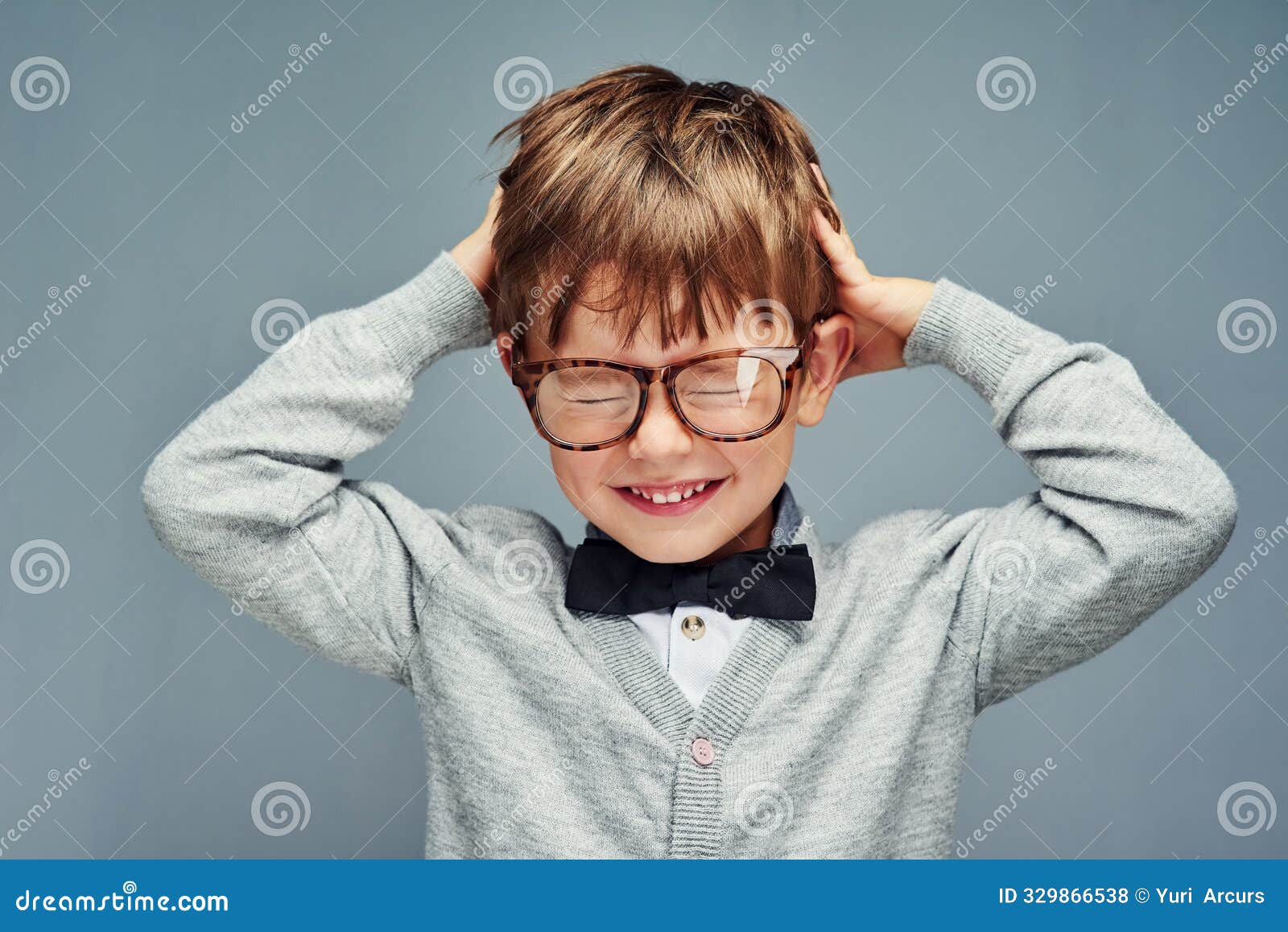 Fashion, Bow Tie and Child in Studio with Headache for Thinking ...