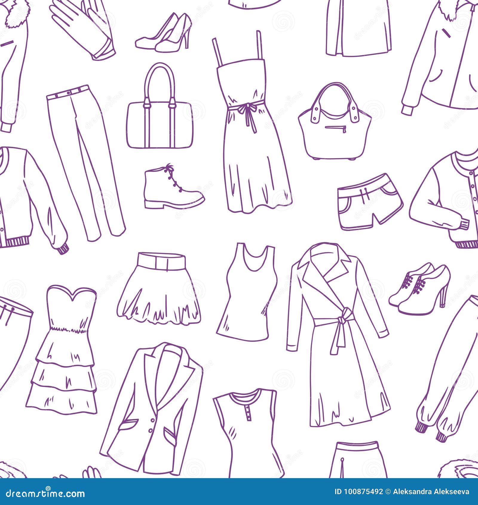 Fashion Clothes Sketch Seamless Vector Pattern Stock Vector ...
