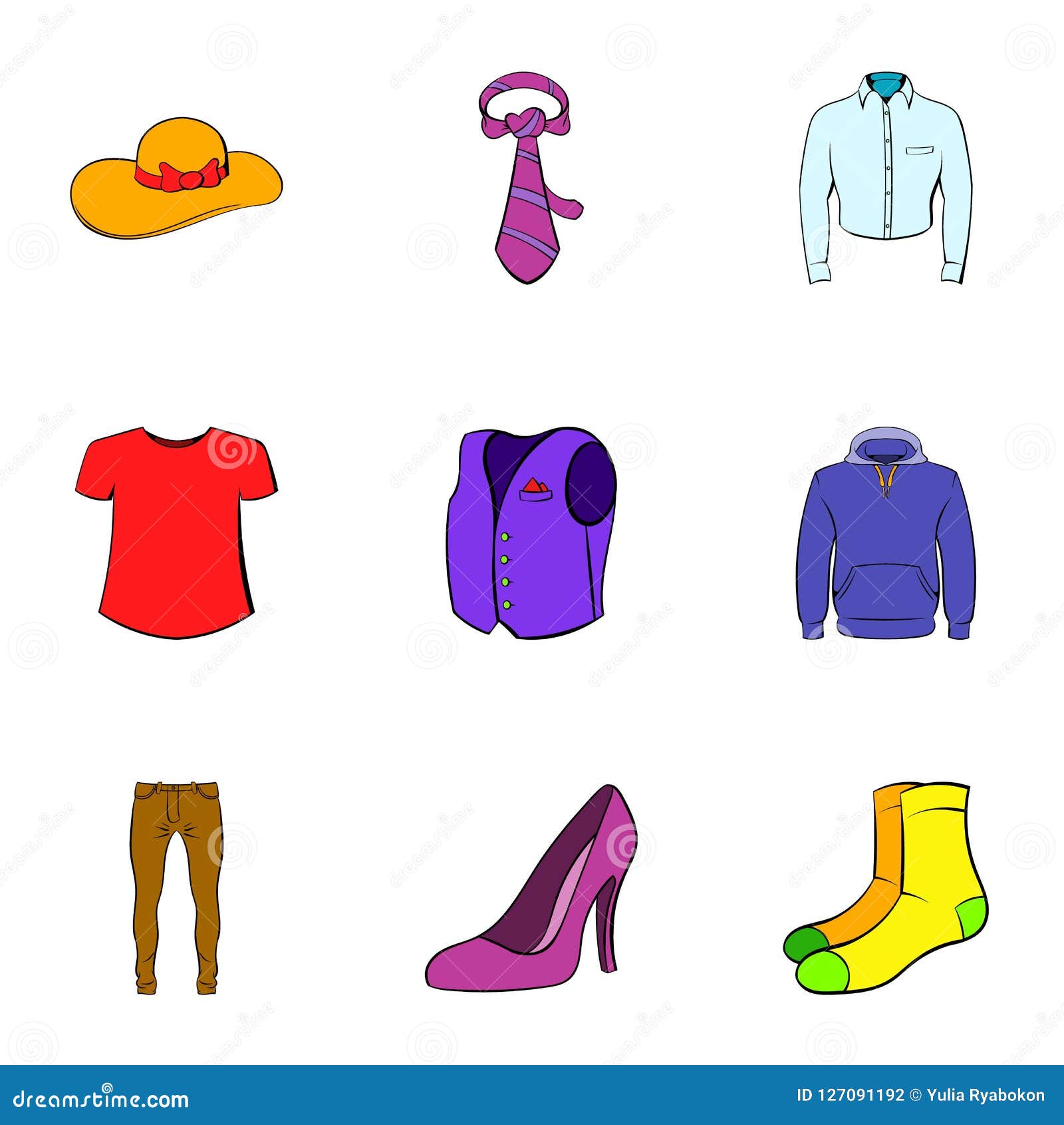 Fashion Clothes Icons Set Cartoon Style Stock Illustration