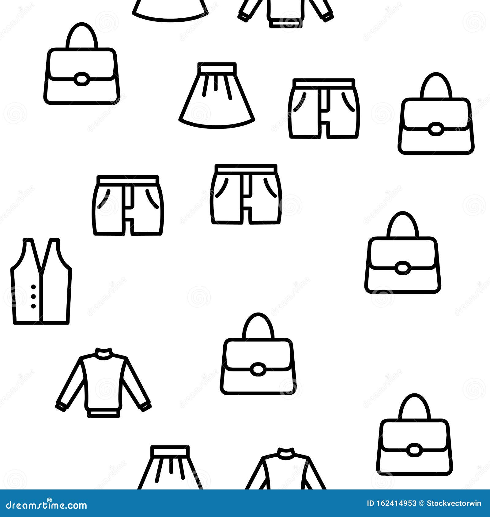 Fashion and Clothes Vector Seamless Pattern Stock Vector - Illustration ...