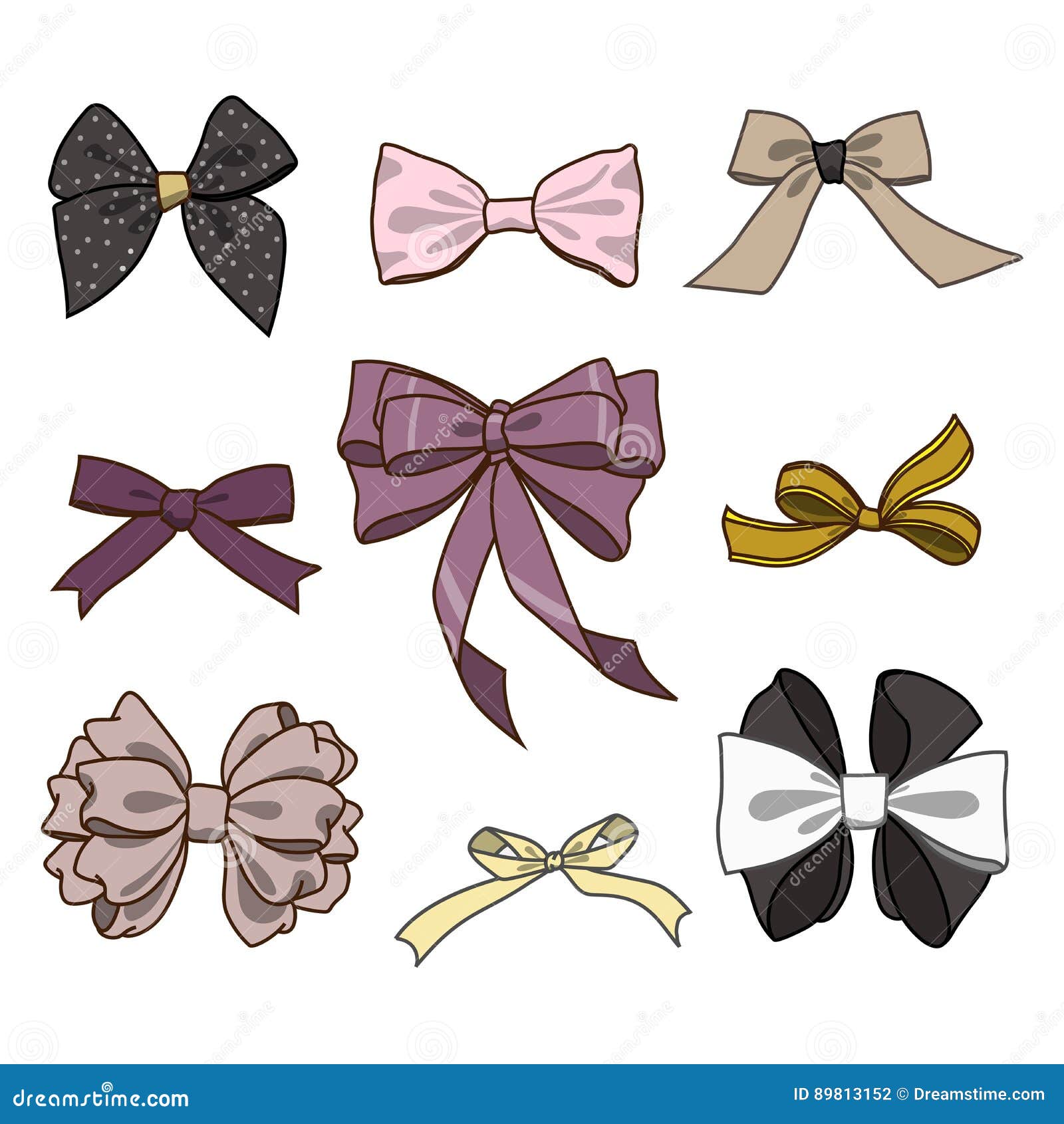 Fashion Collection of Bows. Vector Colorful Illustration in Rustic ...
