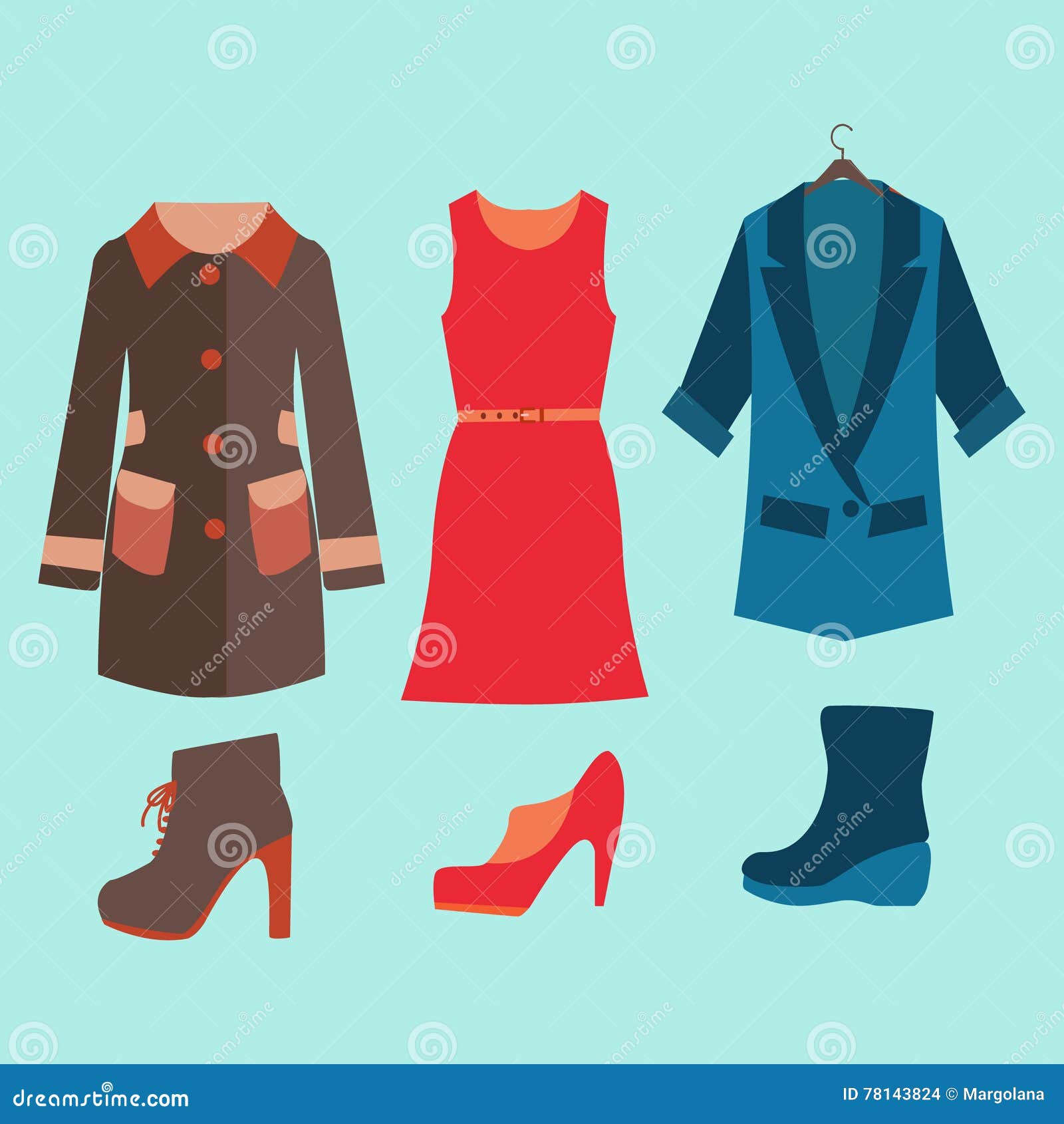 Fashion Collection Of Spring And Autumn Woman Wardrobe Stock Vector