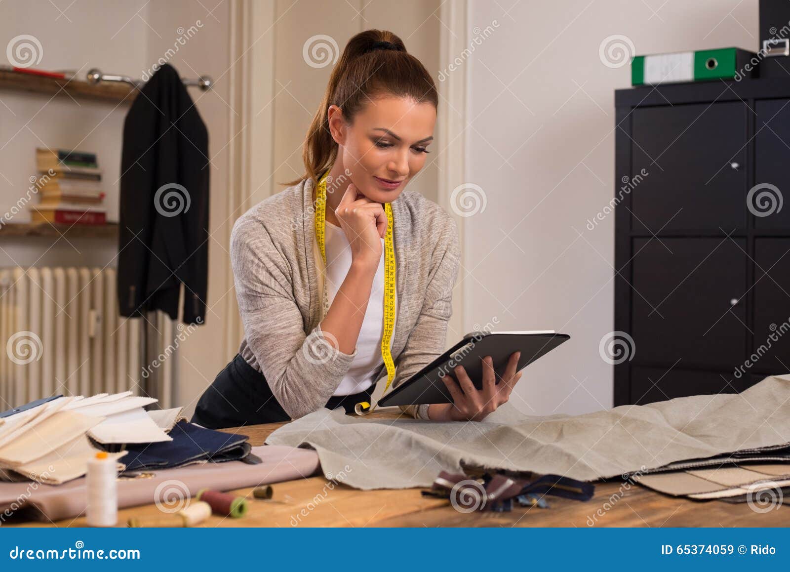 Fashion Designer with Digital Tablet Stock Image - Image of textile ...
