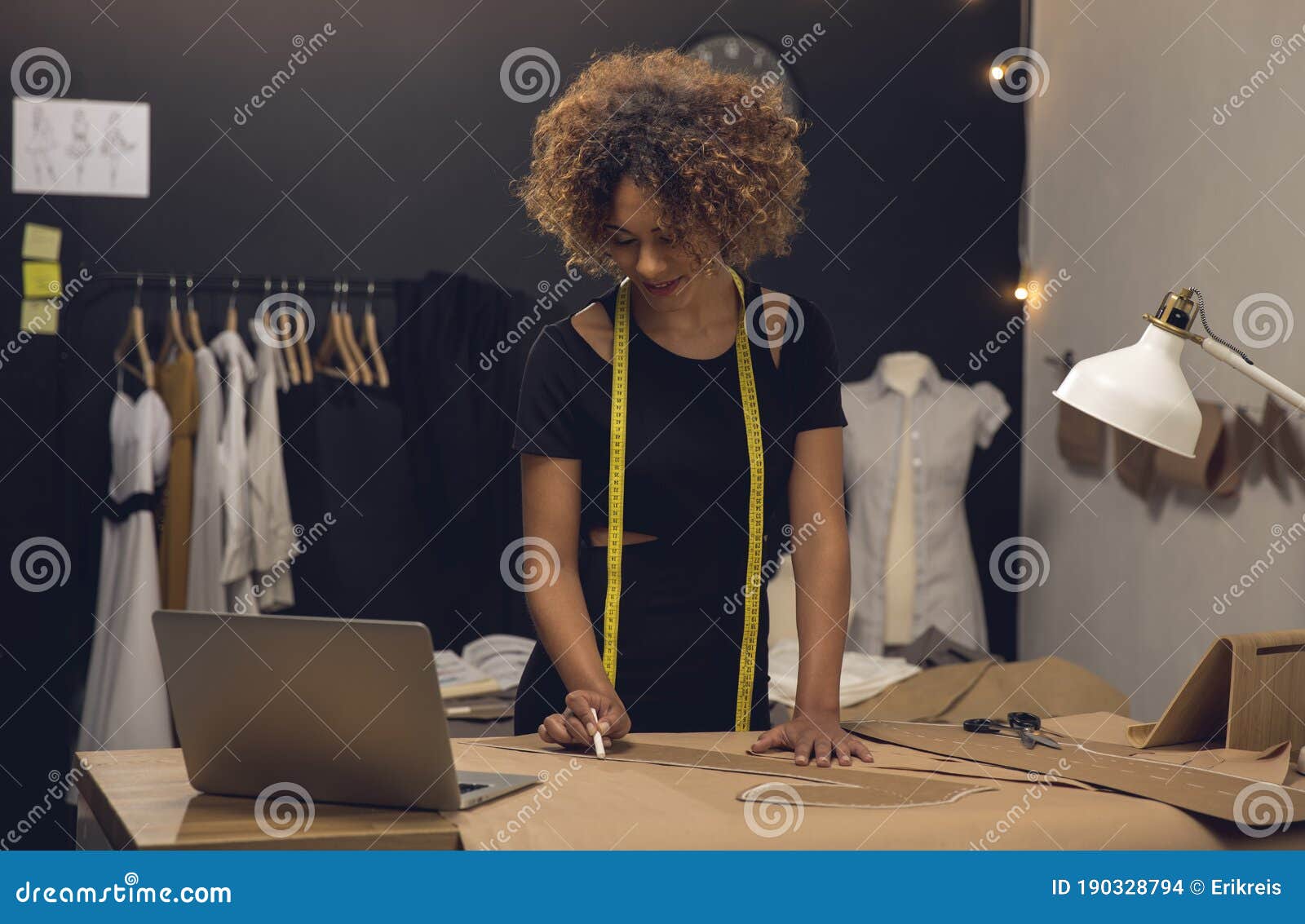 Fashion Designer on Her Atelier Stock Photo - Image of measure ...