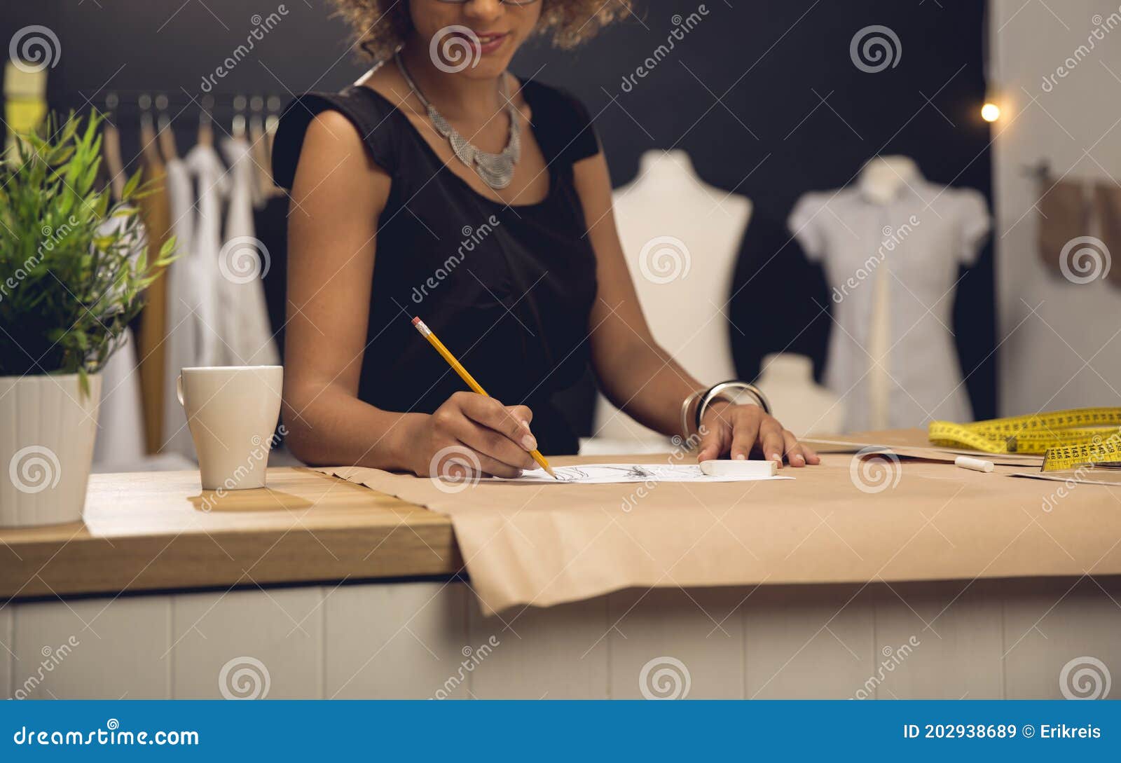 Fashion Designer on Her Atelier Stock Image - Image of office ...