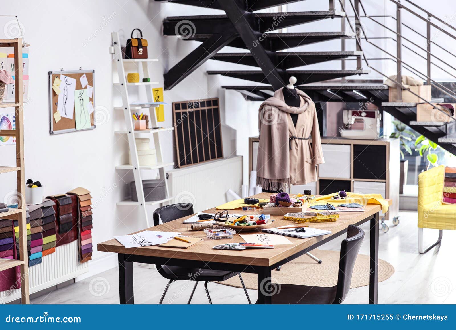 Fashion Designer`s Workplace. Creating New Clothes Stock Image - Image ...