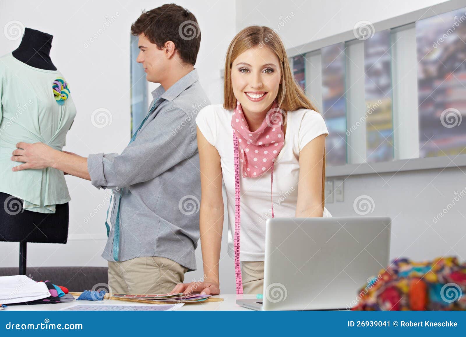 Fashion designer in studio stock image. Image of employee - 26939041