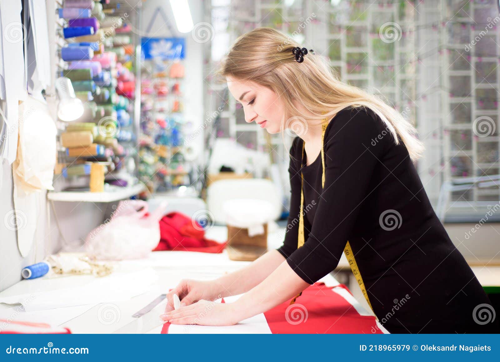 Fashion Designer Tailor or Sewer in Workshop Studio Designing New ...