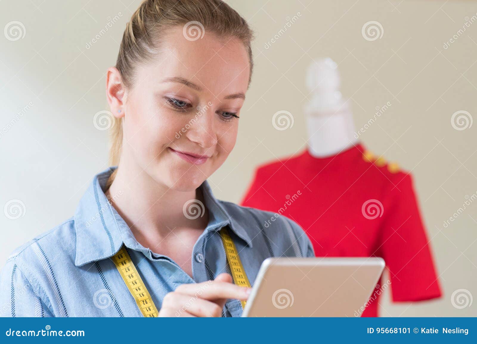 Fashion Designer Using Digital Tablet in Studio Stock Image - Image of ...