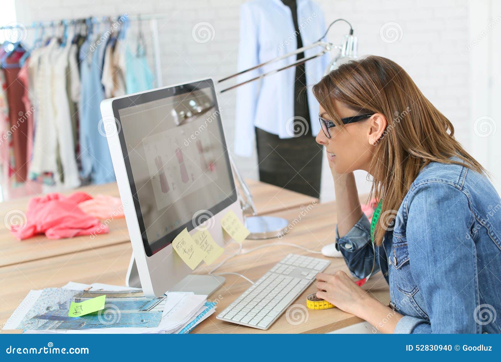 Fashion Designer Working on Computer Stock Photo - Image of people ...