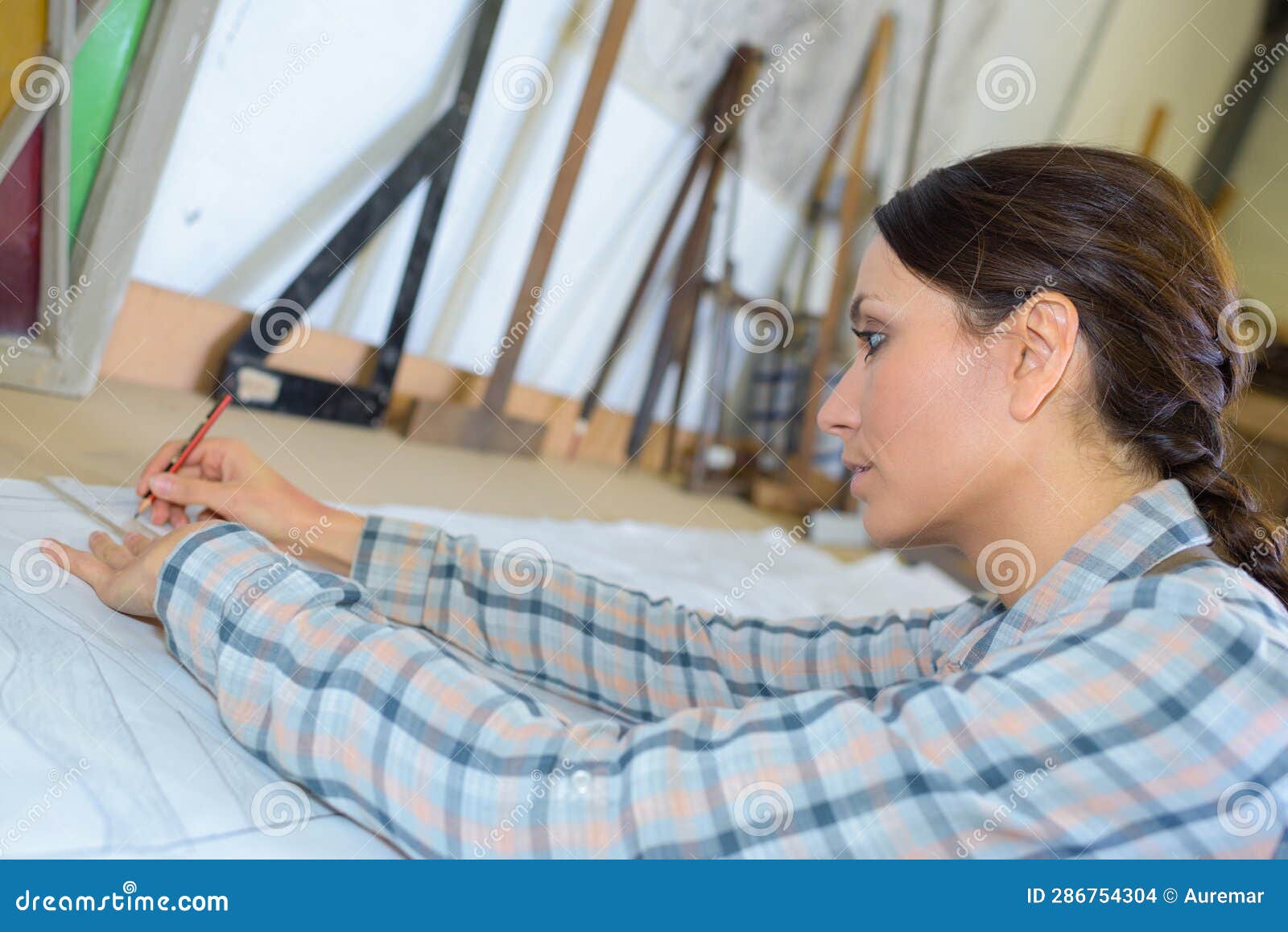 Fashion Designer Working on Designs Drawing in Studio Stock Photo ...