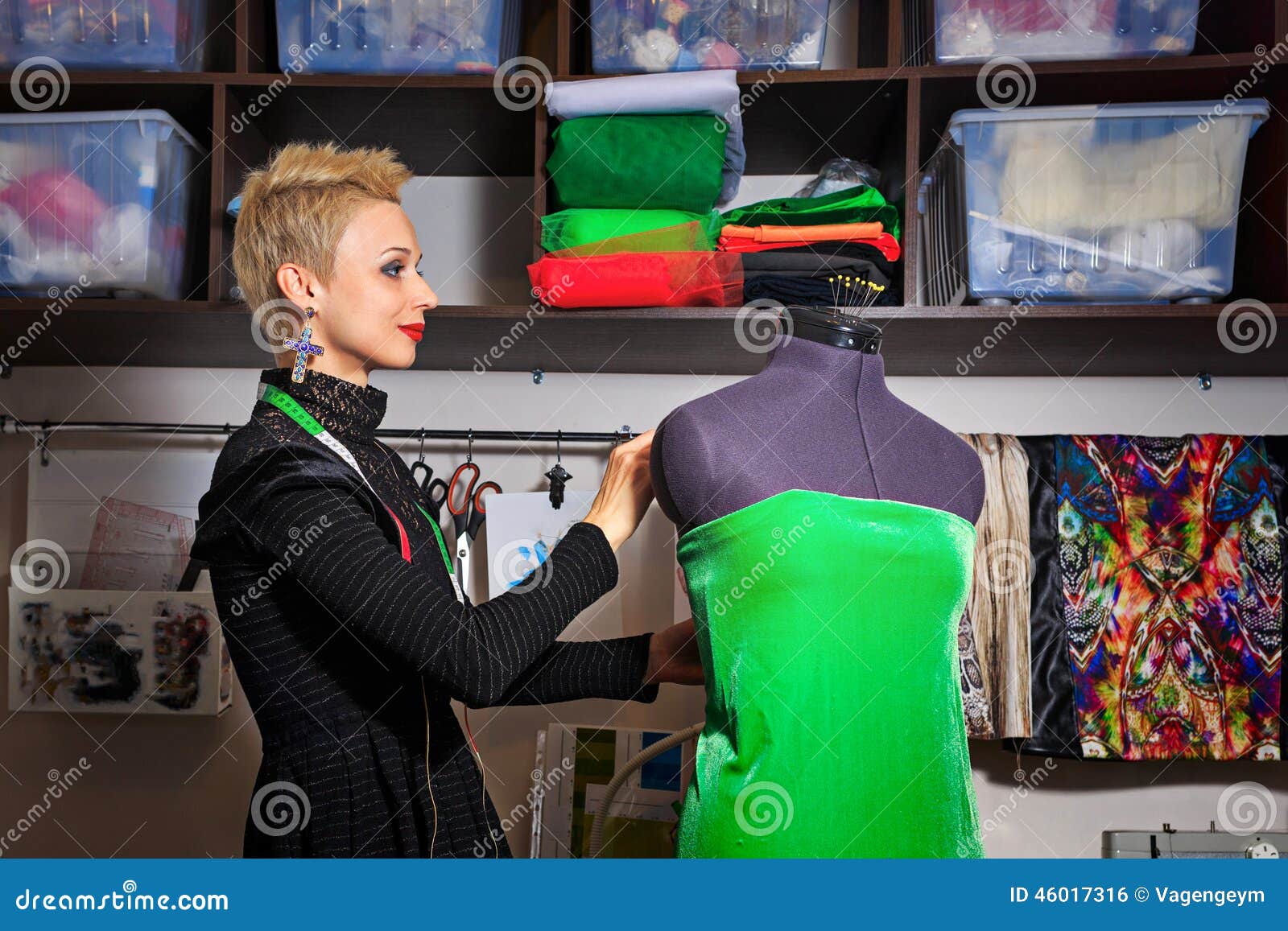 Fashion Designer Working with Dummy Stock Photo - Image of measure ...