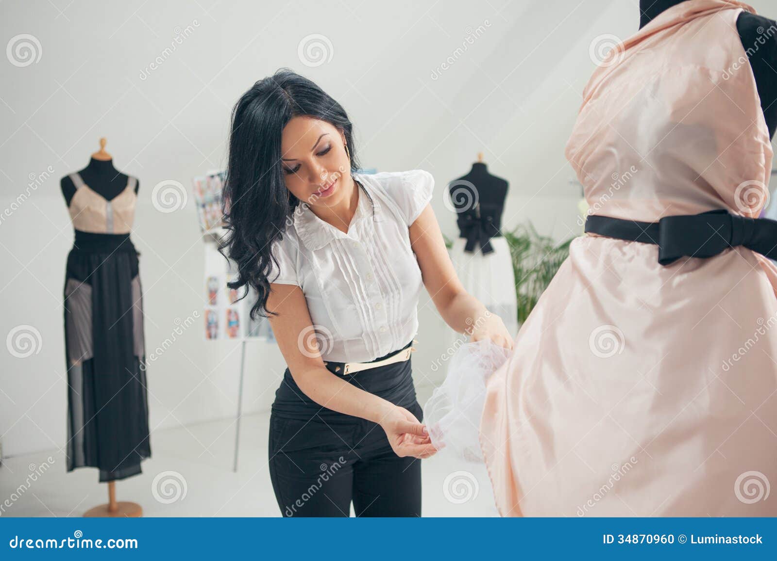 Fashion Designer Working at Her Studio Stock Photo - Image of dress ...
