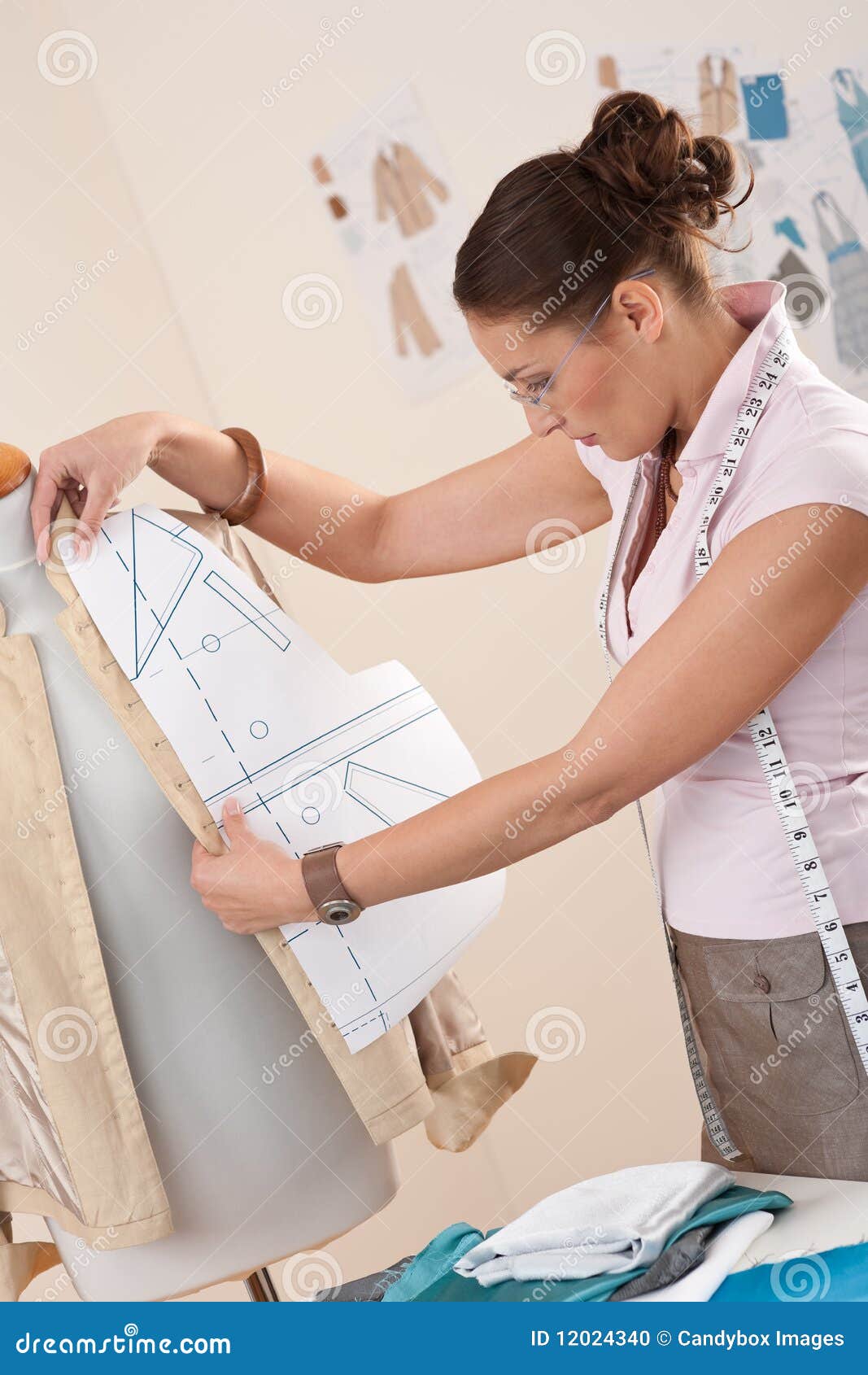 Fashion Designer Working with Pattern Cutting Stock Photo - Image of ...