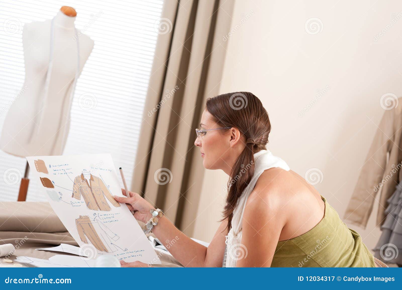 Fashion Designer Working at Studio Stock Image - Image of scissors ...
