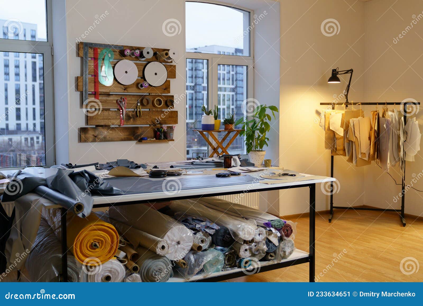 Fashion Designer Studio with Table, Fabric and Paper Patterns for ...