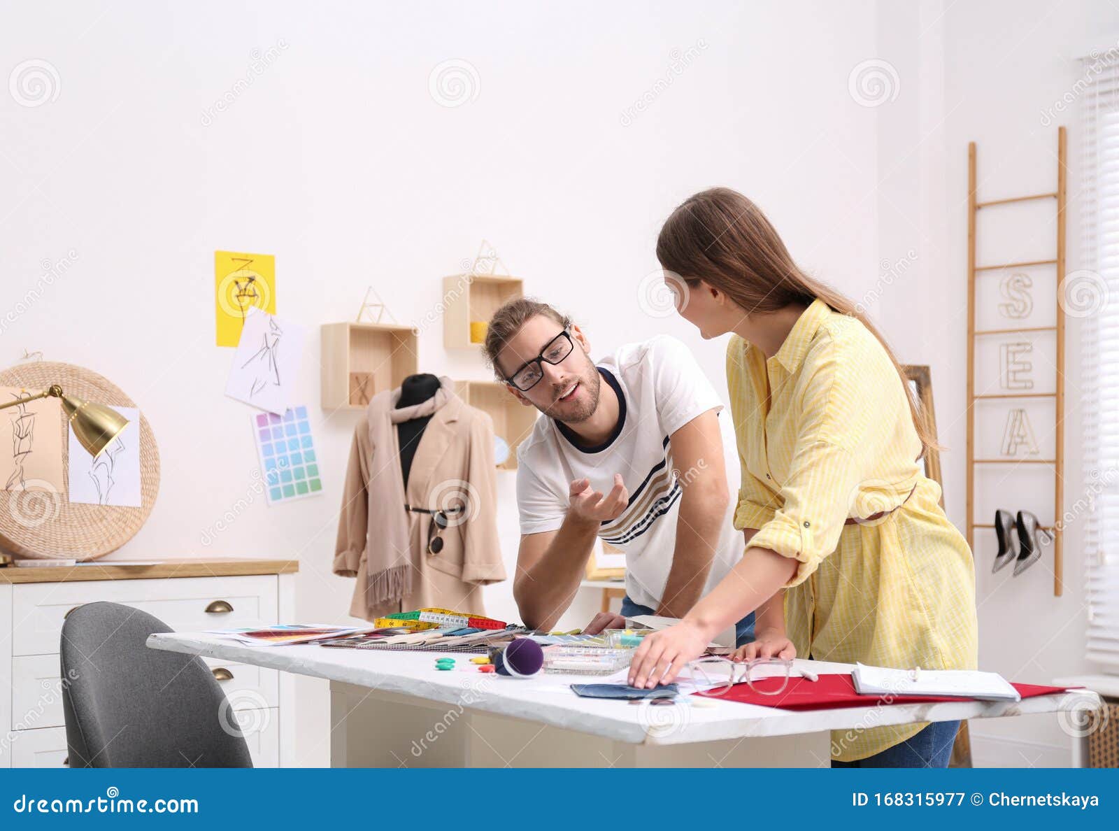 Fashion Designers Creating Clothes in Studio Stock Image - Image of ...