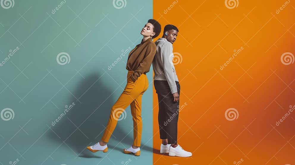 Fashion Duo Against Color Blocks Stock Illustration - Illustration of pose, portrait: 313458601