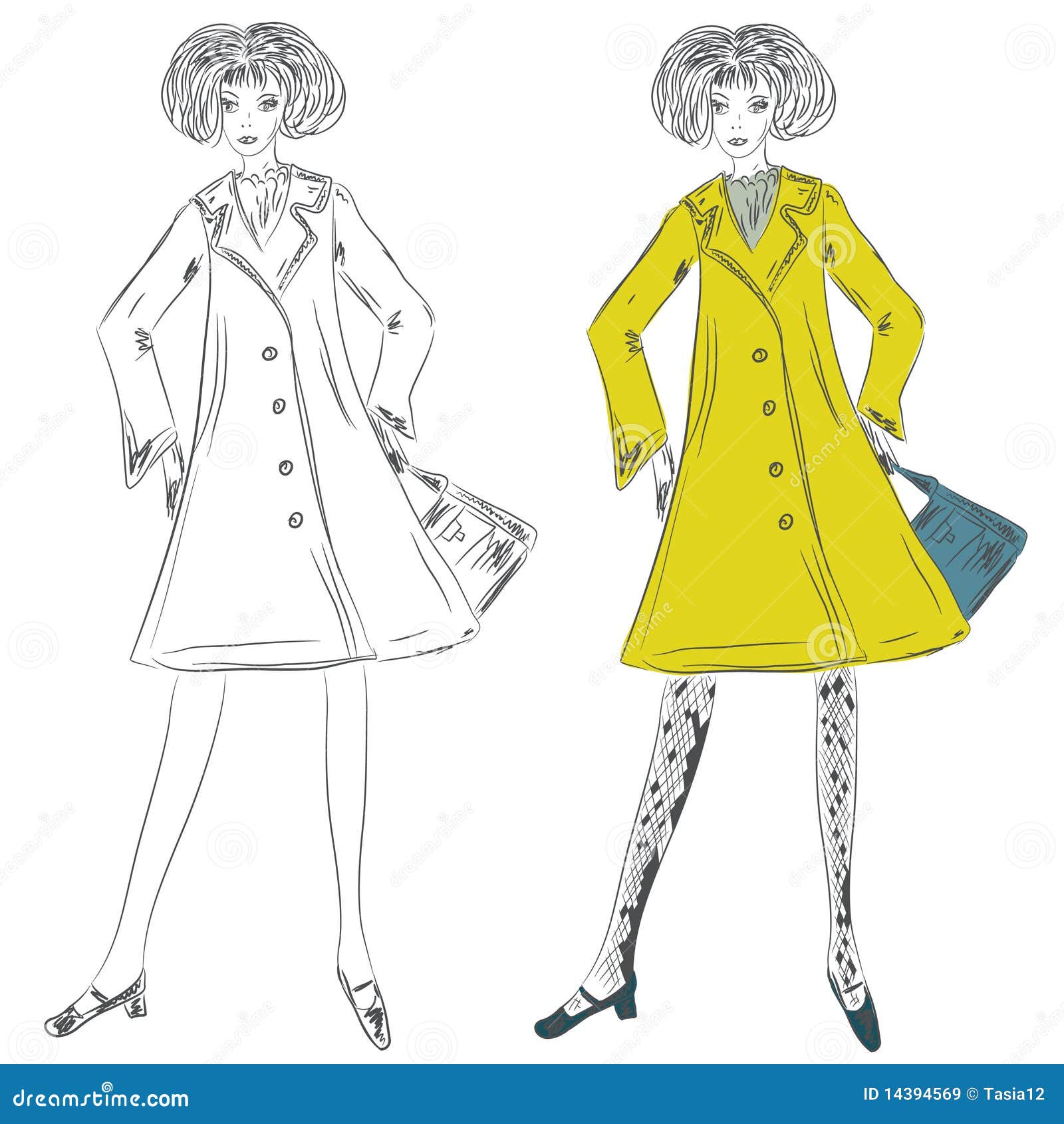 Fashion girl in the coat stock vector. Illustration of drawing - 14394569