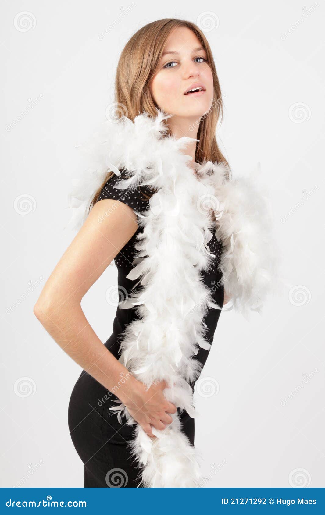 Fashion Girl in Feather Boa Stock Photo - Image of posing, feathers ...