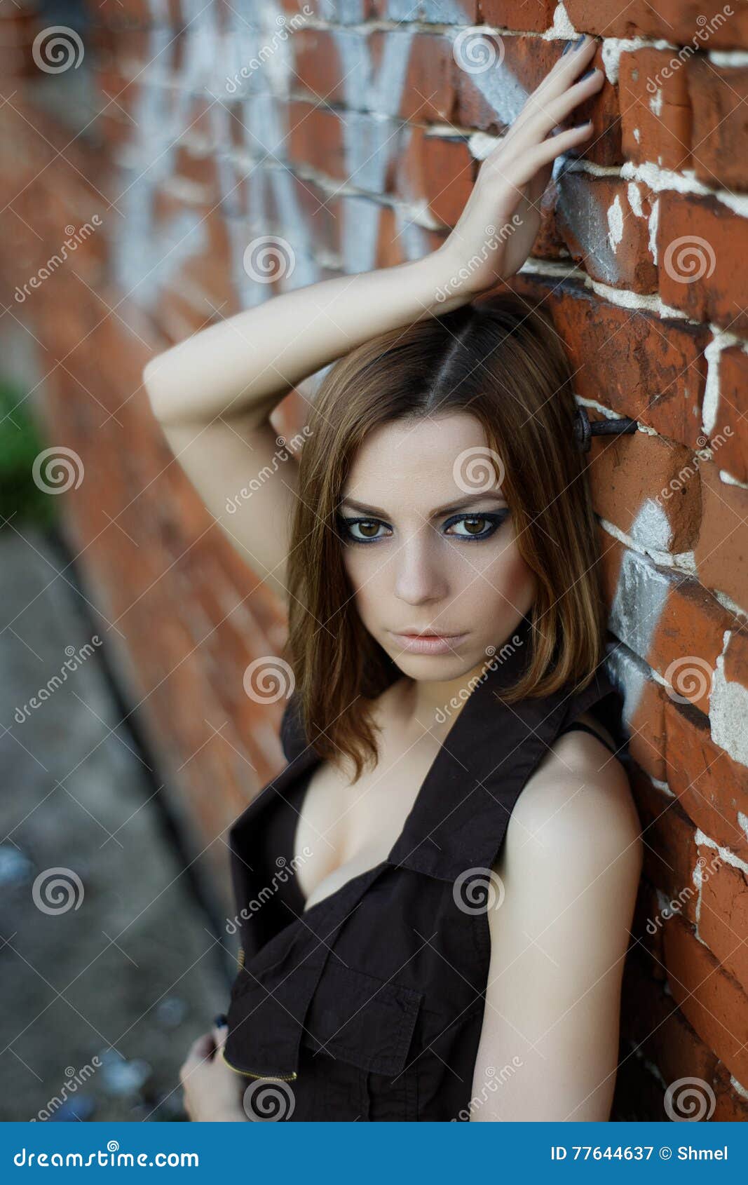 Fashion Girl In Style On Brick Wall Stock Image Image Of Model