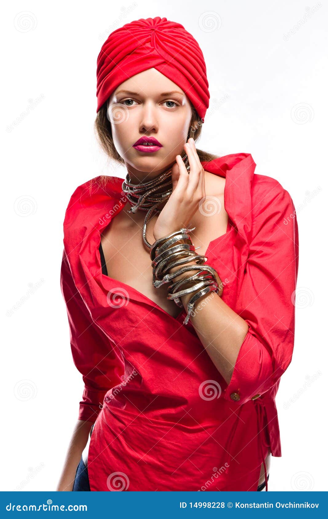 Fashion lady in red stock photo. Image of beauty, necklace - 14998228