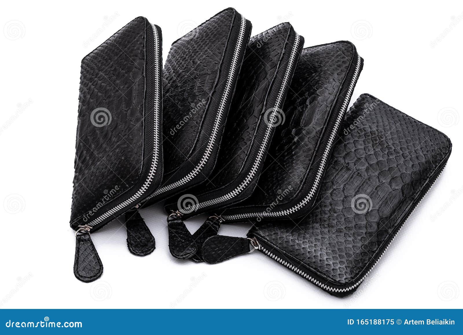 Fashion Luxury Snakeskin Python Black Wallets Isolated on a White ...