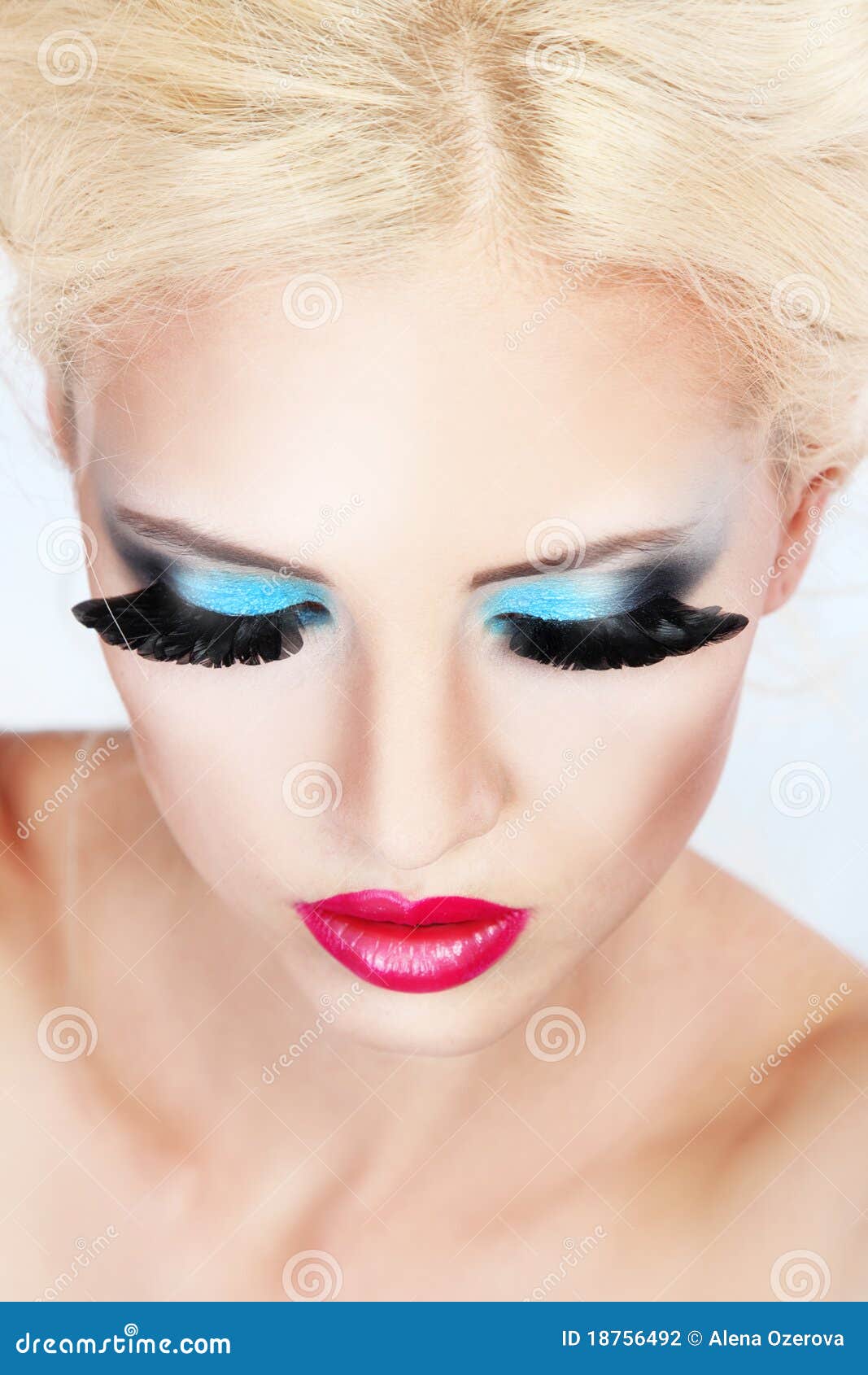 Fashion Make-up & Cosmetics. Glamour Model Face With Bright Red Lips ...